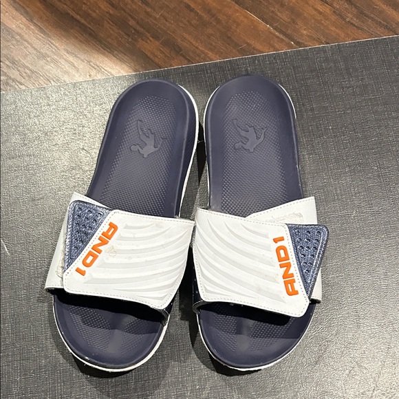 And1 | Shoes | Mens And Navy And White Slide Sandals With Orange Logo ...